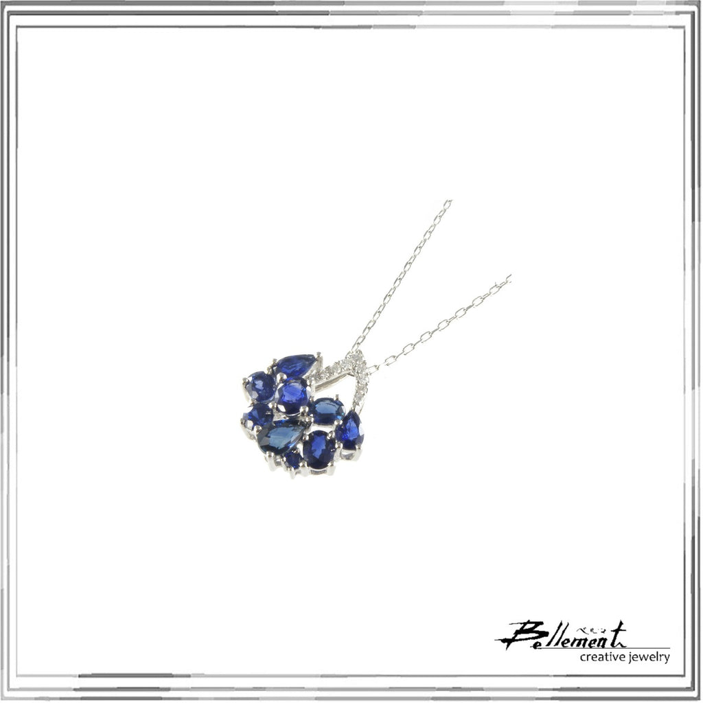 K18WG Blue Sapphire Diamond Pendant Necklace S 2.47ct D 0.094ct Bellement